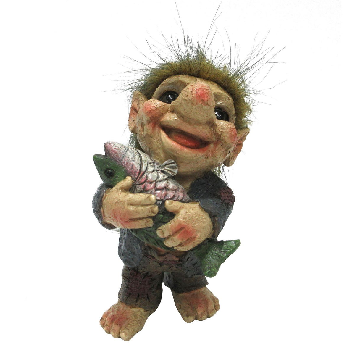 Nordic Troll with Fish Figurine Cute Resin Fantasy Ornament Mythical F ...