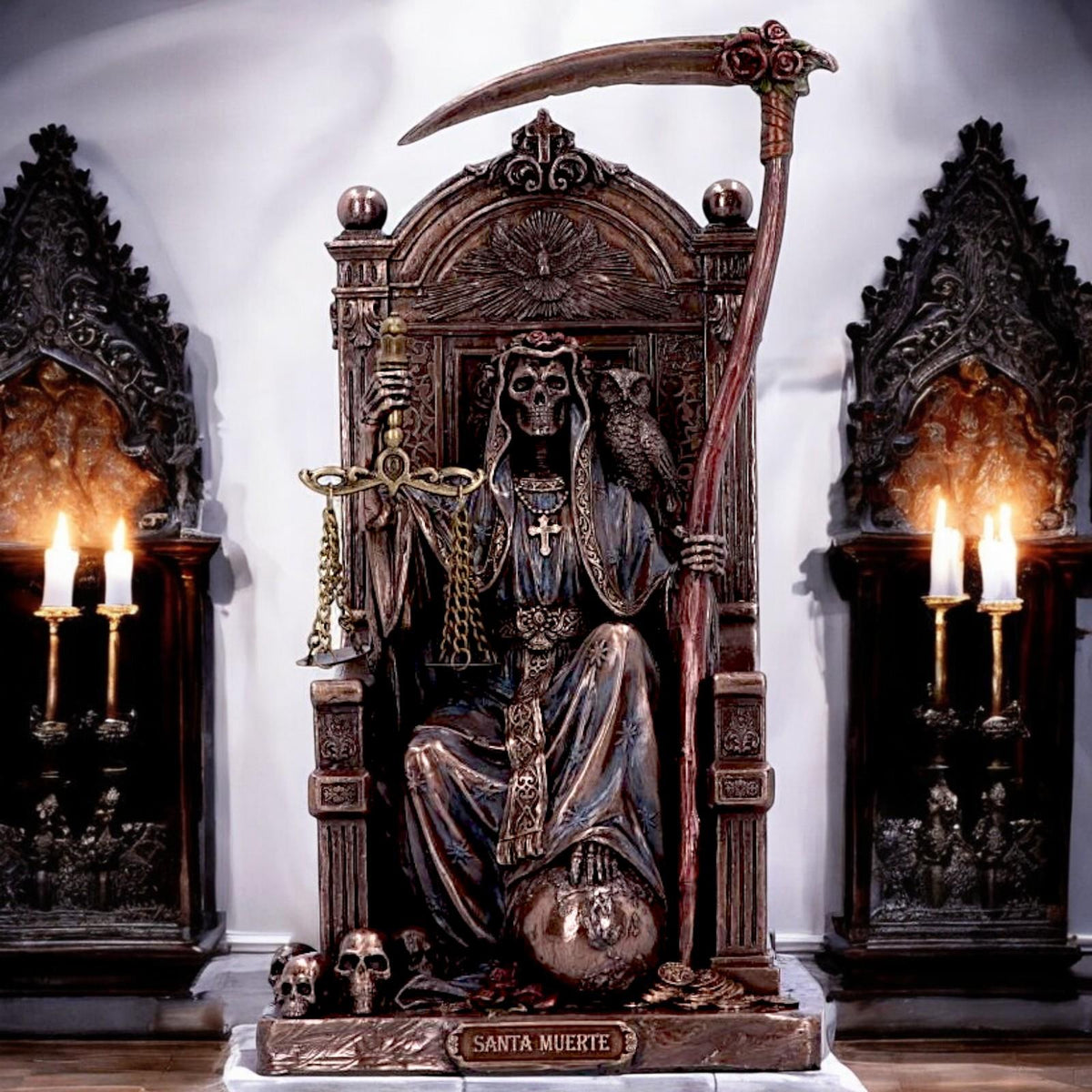 Santa Muerte Statue Spiritual Occult Throne Figurine Gothic Holy Death ...